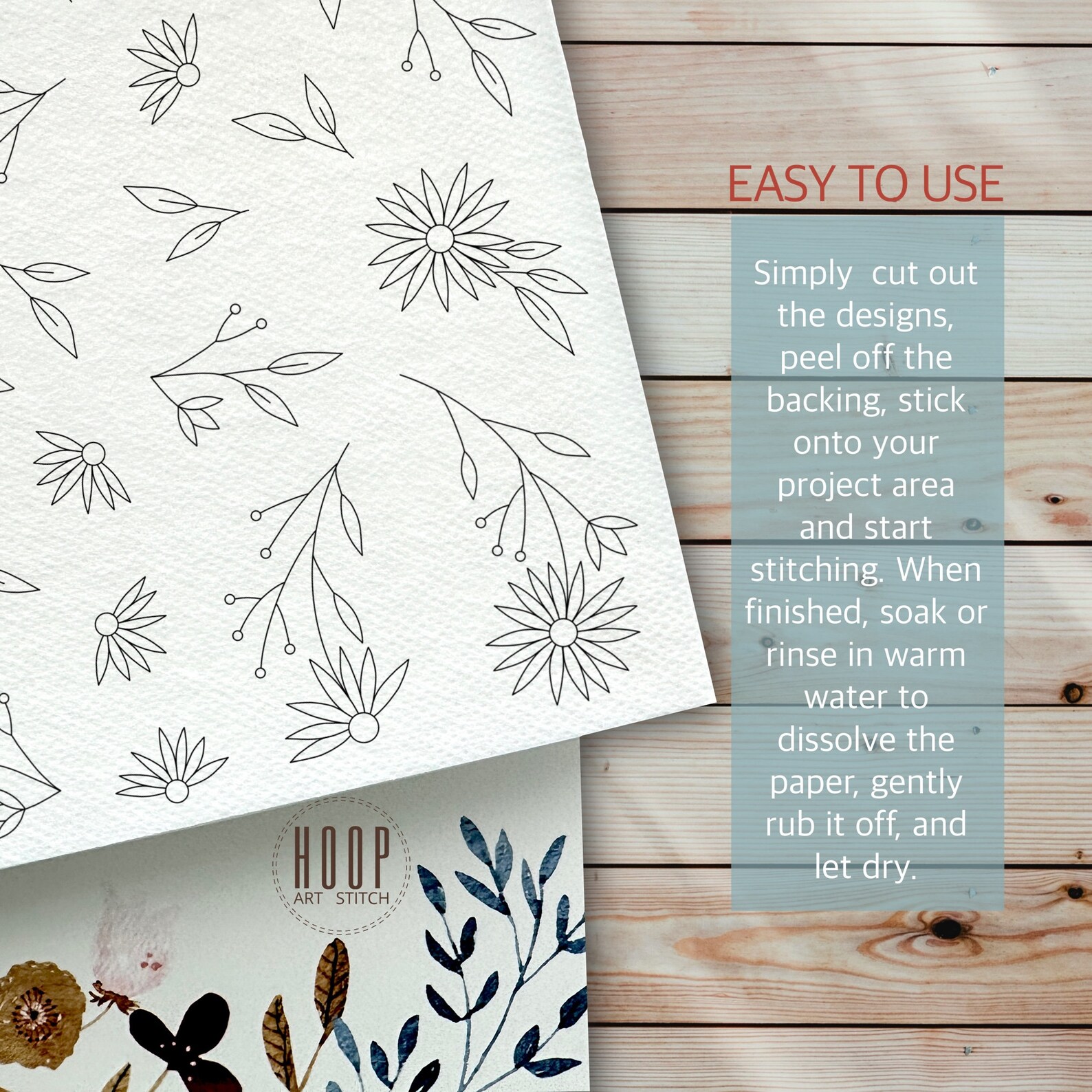Floral Elements Embroidery Pattern, Stick and Stitch Printed Sheet ...