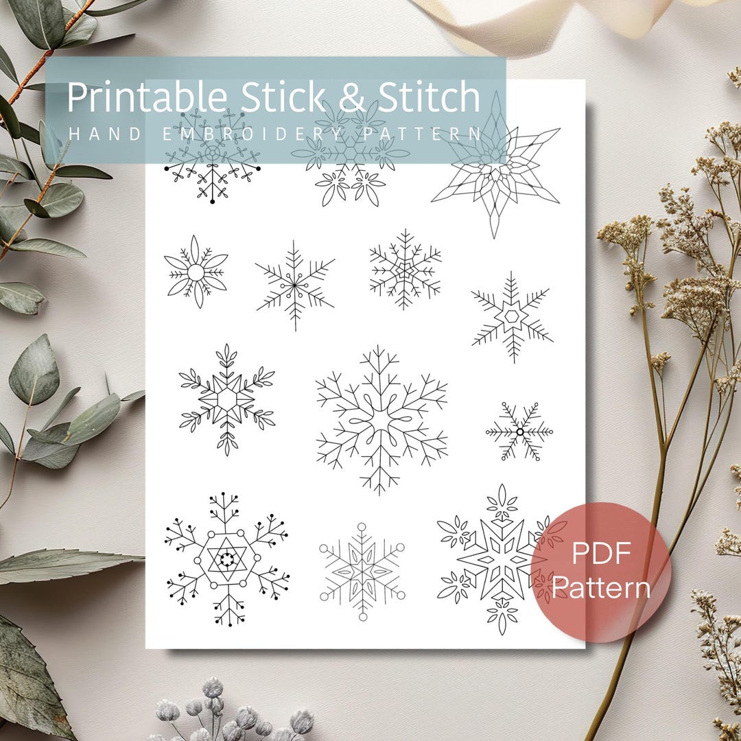 Snowflakes Embroidery Pattern, Printable Stick N Stitch Design ...