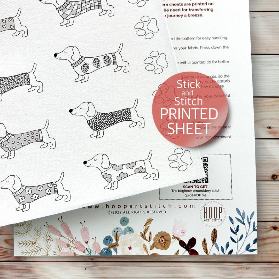 Wiener Dog Embroidery Pattern, Stick and Stitch Printed Design ...