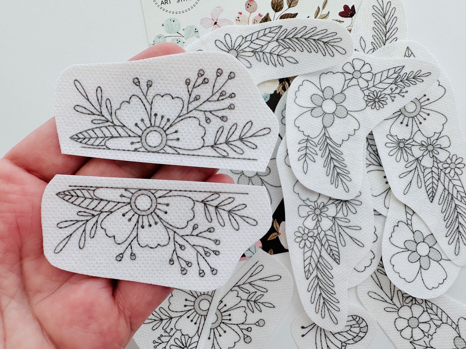 Flower Pair Hand Embroidery Pattern, Stick and Stitch Transfer Patch ...