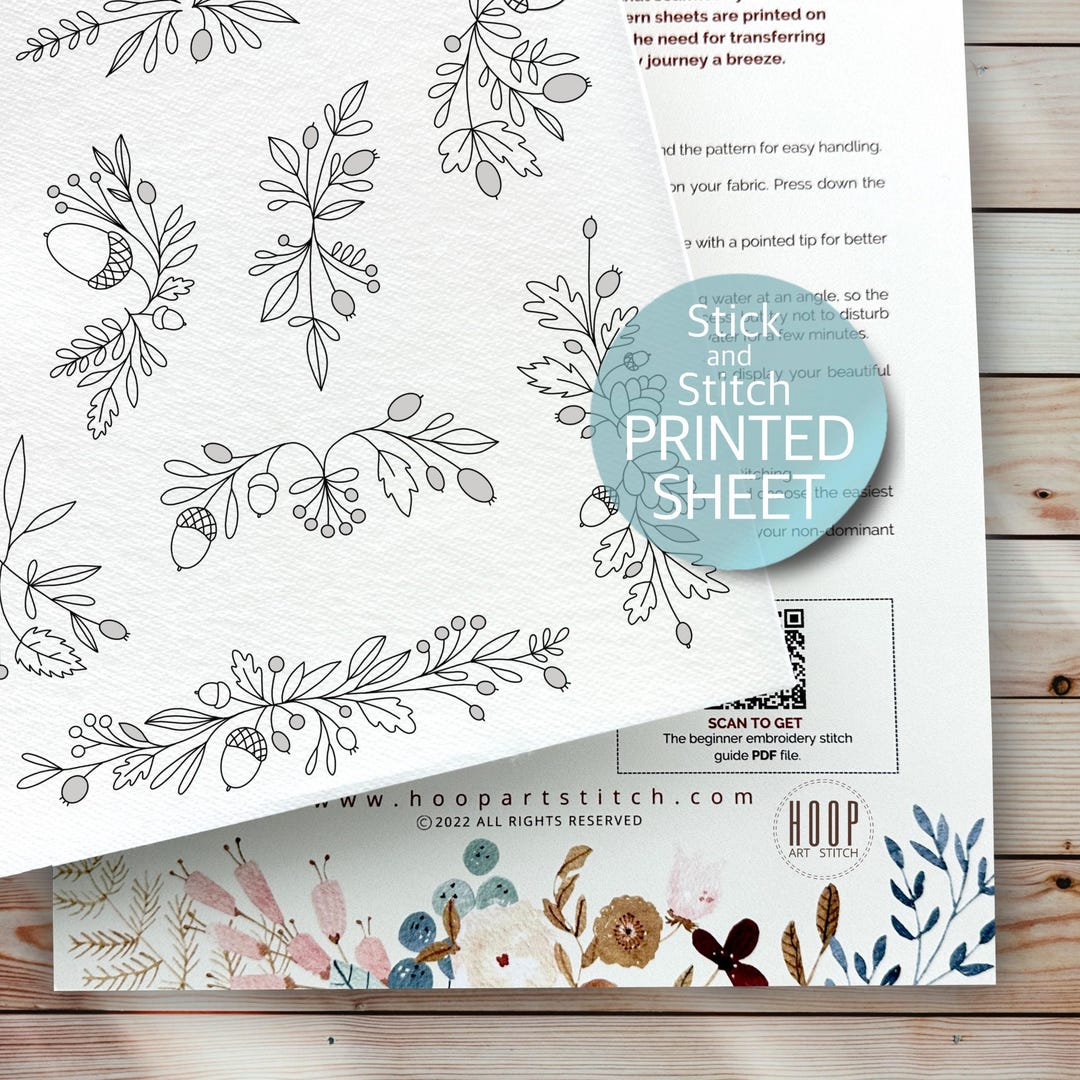Fall Floral Embroidery Pattern, Autumn Stick and Stitch Printed Sheet ...