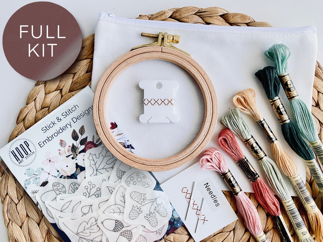 Autumn Stick and Stitch Embroidery Pouch Kit, Fall Embroidery Pattern ...