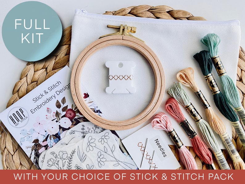 Personalized Stick and Stitch Embroidery Pouch Kit Floral - Etsy