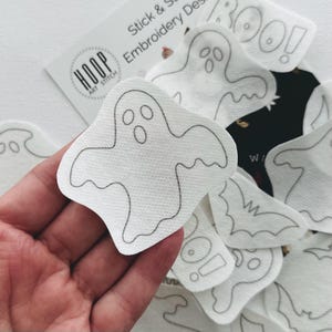 Ghosts and Bats Stick and Stitch Embroidery Patterns, Halloween Peel and Stick Transfer Patches ...