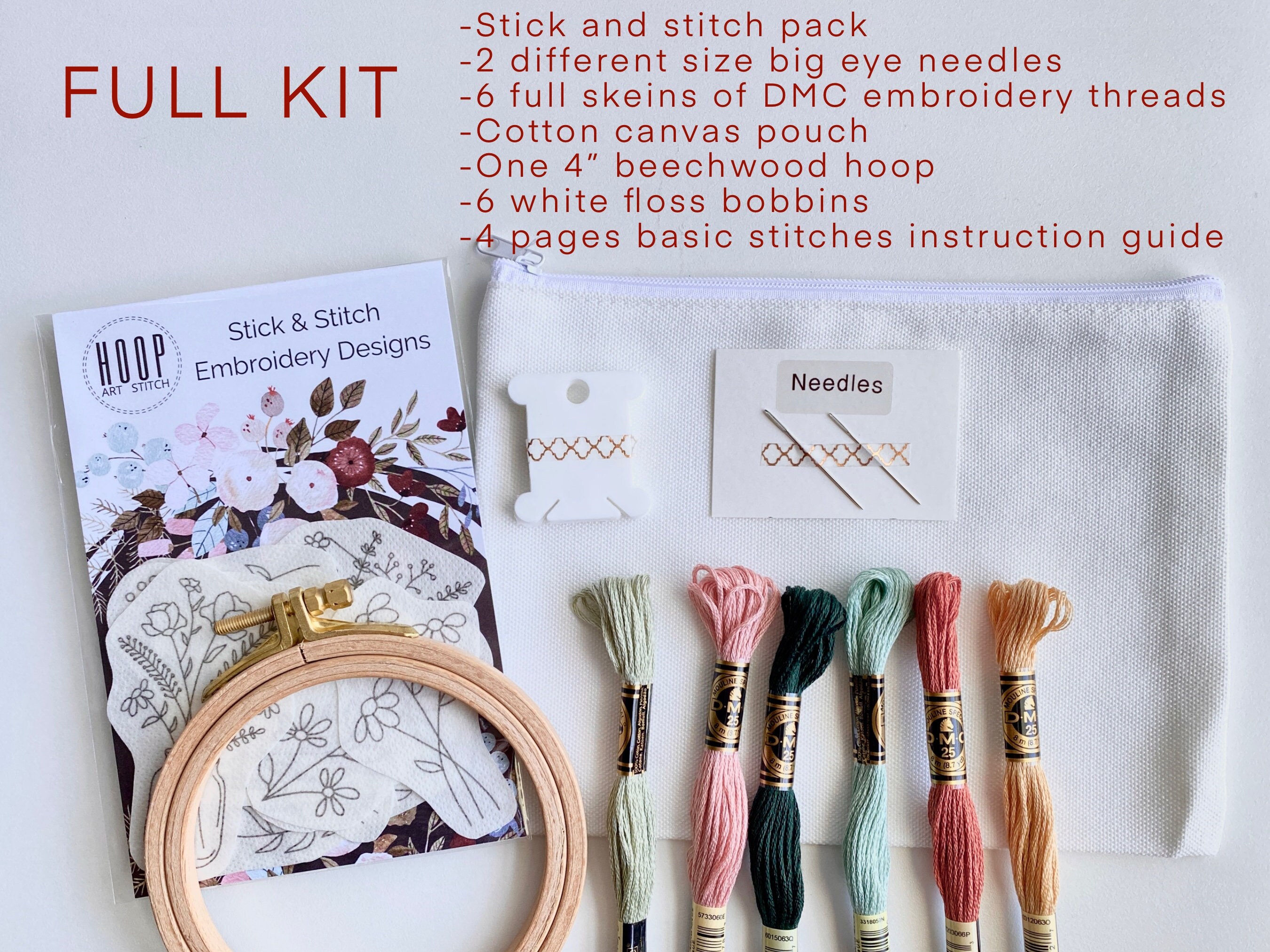 Botanical Stick and Stitch Embroidery Pouch Kit, Floral Embroidery ...
