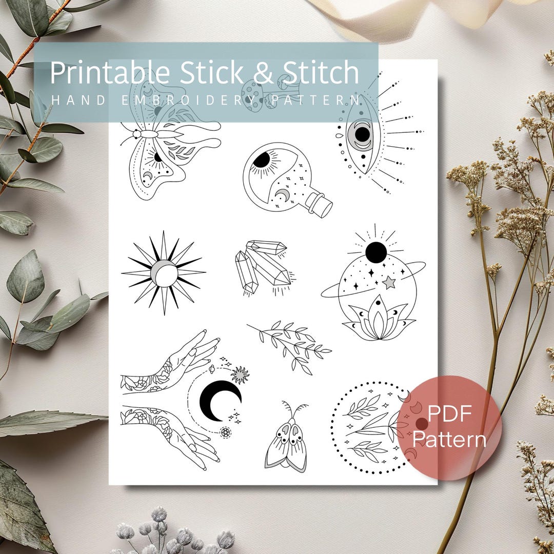 Moons and Magic Embroidery Design, Printable Stick and Stitch ...