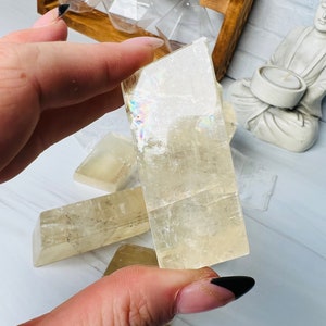 Honey Optical Calcite Chunks Iceland Spar Rhomboid Optical Calcite Chunks Metaphysical Crystals ...