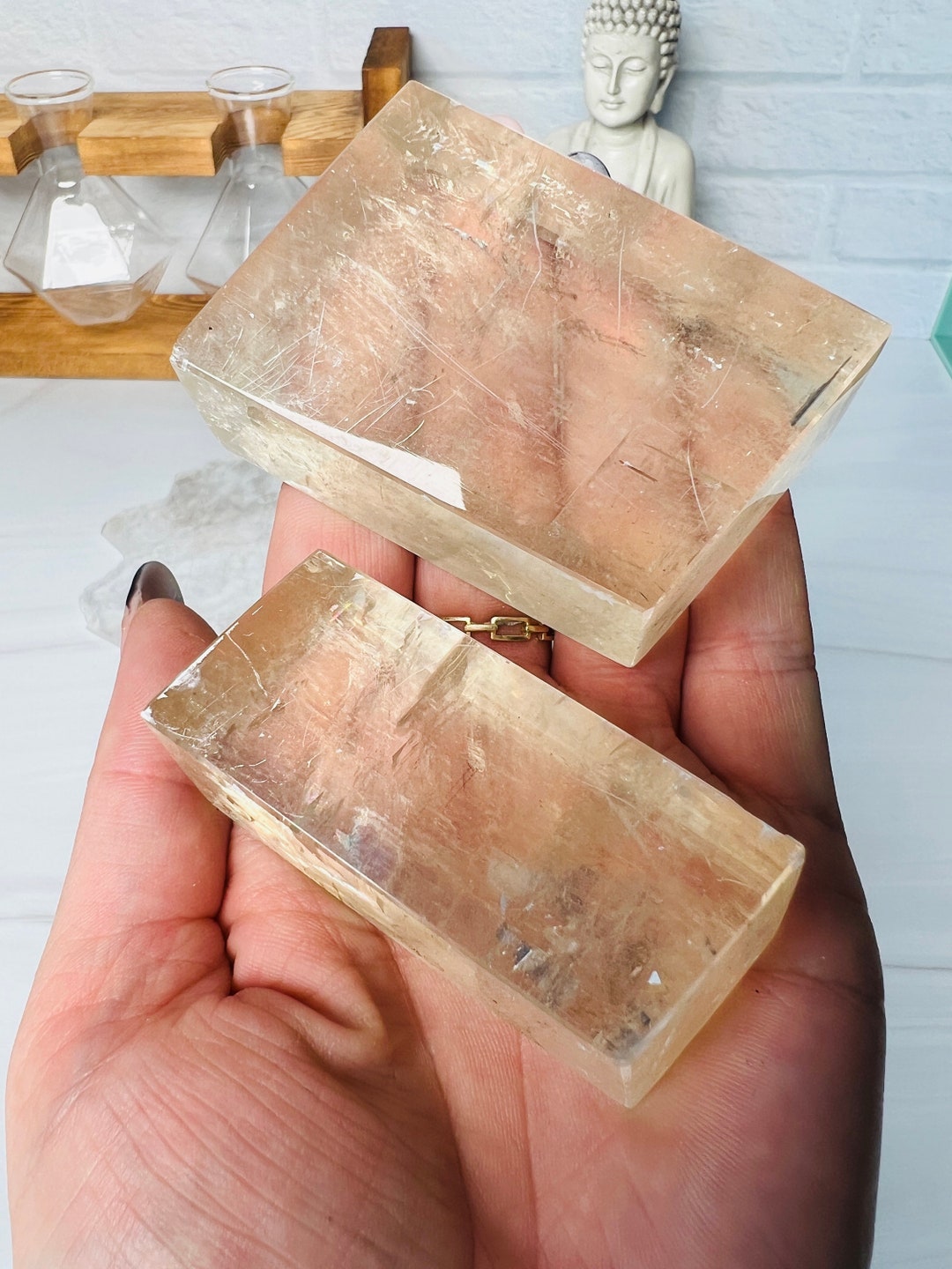 Honey Optical Calcite Chunks Iceland Spar Rhomboid Optical Calcite Chunks Metaphysical Crystals ...