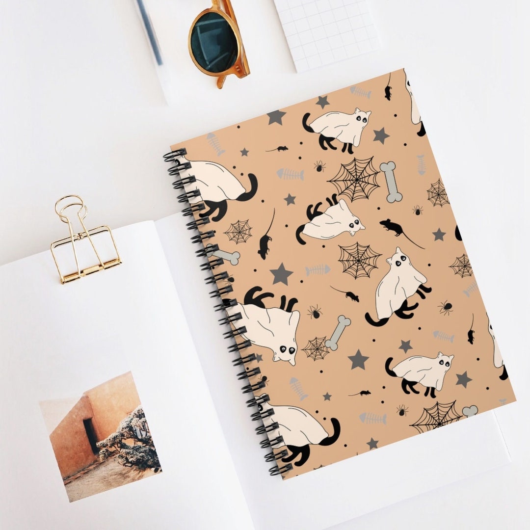 Cute Ghost Cats With Spiders Halloween Spiral Notebook Ruled - Etsy