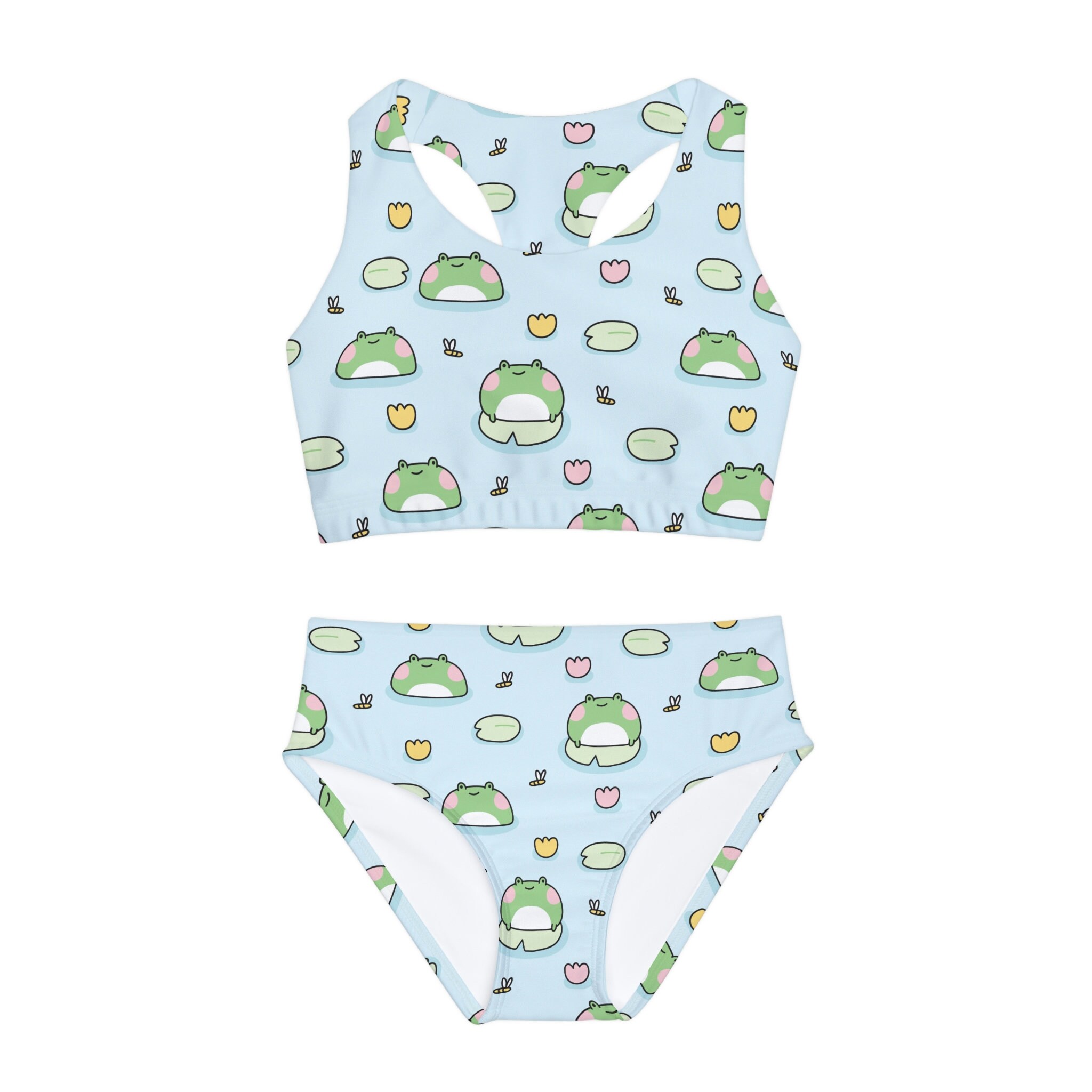 Kawaii Summer Frogs Girls Two Piece Swimsuit, Girl's Two Piece Bathing ...