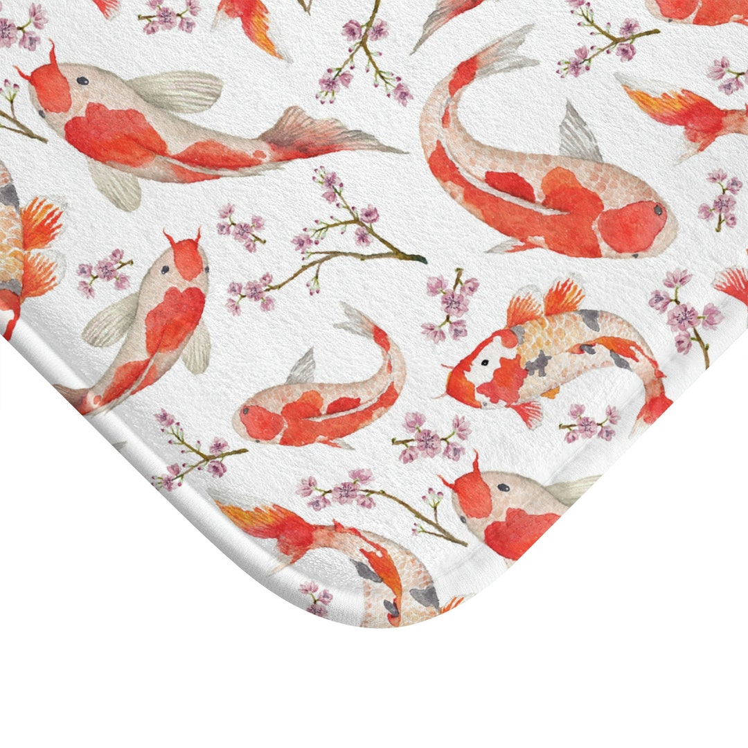 Cherry Blossom Koi Fish Bath Mat Seasonal Decor Spring - Etsy