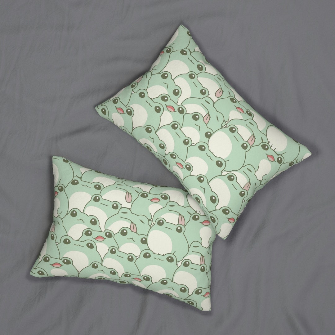 Cute Kawaii Frog Spun Polyester Lumbar Pillow, Kawaii Decor, Lumbar ...