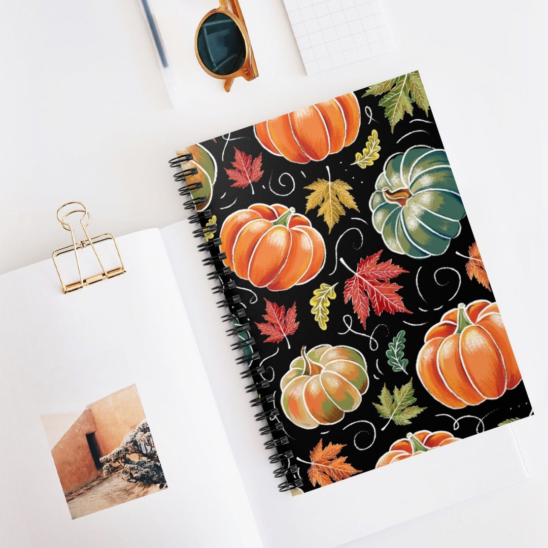 Cute Fall Leaves With Multicolor Pumpkins Spiral Notebook - Etsy