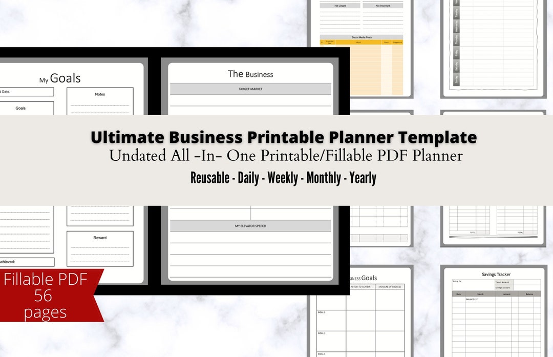 Simple Business Fillable/printable PDF Template Planner (undated ...