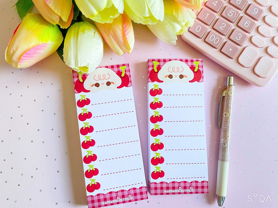Cute Cherry Memo Pad Checklist Kawaii Notepad Cute Desk Memo Long Memo Pad to Do List Bunny Memo ...