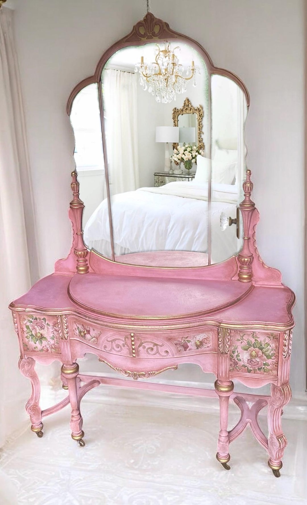Gorgeous Pink Vanity With Bench - Etsy