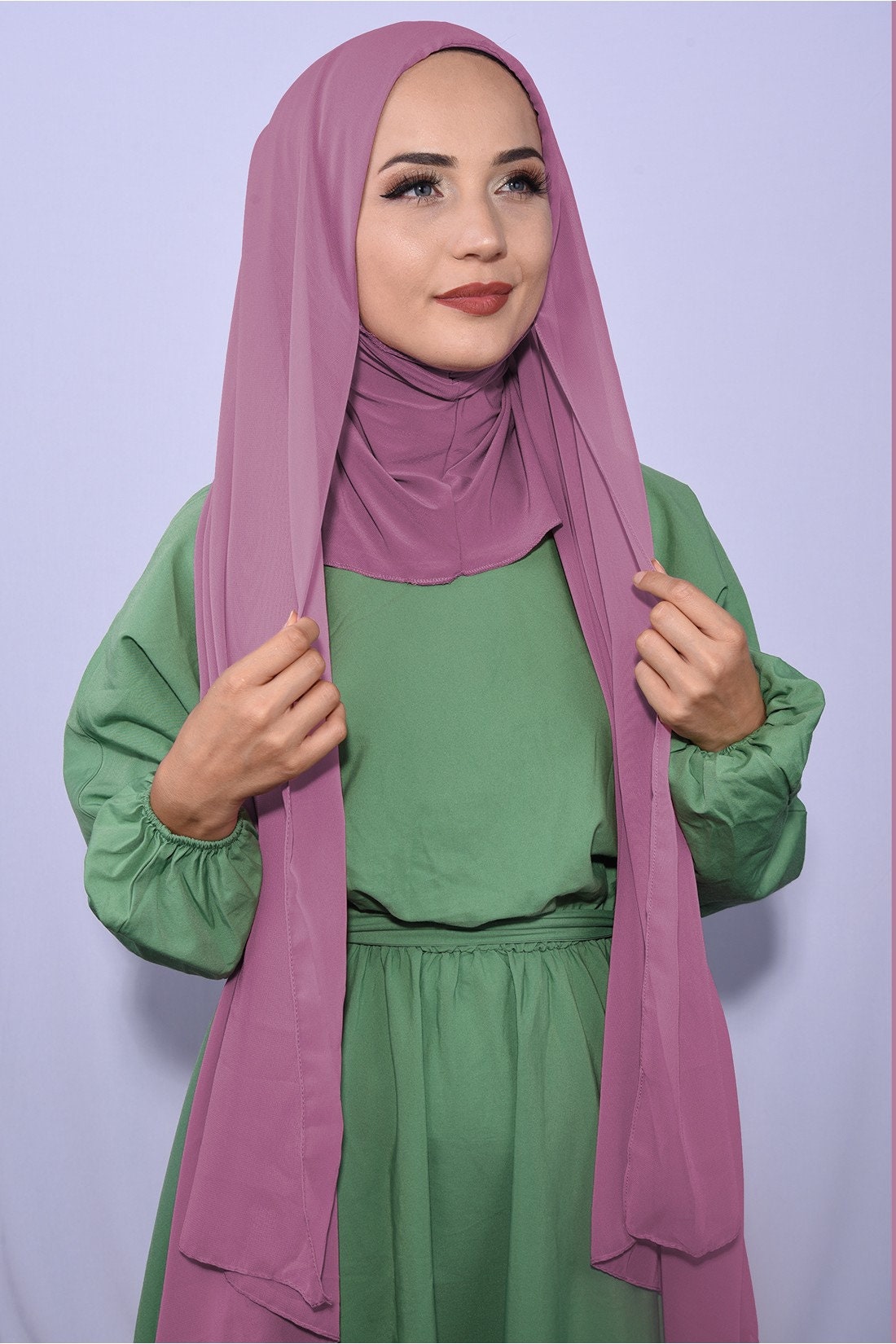 Chiffon Shawl With Neck Bonnet Hijab Islamic Clothing Turkish Dresses ...