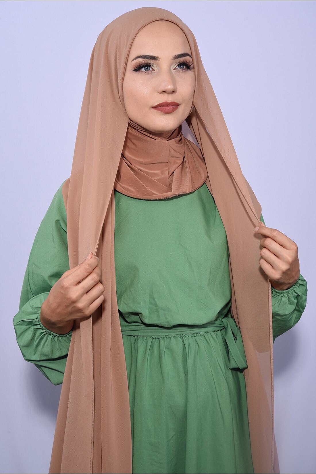 Chiffon Shawl With Neck Bonnet Hijab Islamic Clothing Turkish Dresses ...
