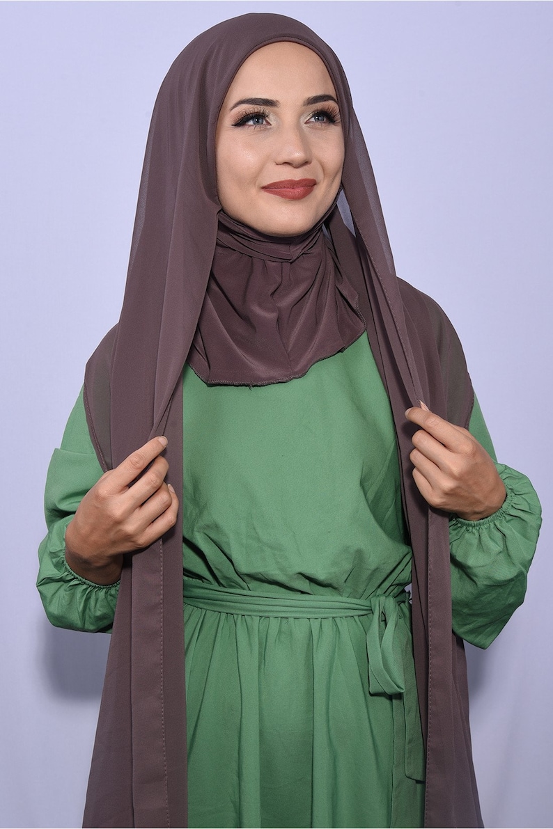 Chiffon Shawl With Neck Bonnet Hijab Islamic Clothing Turkish - Etsy