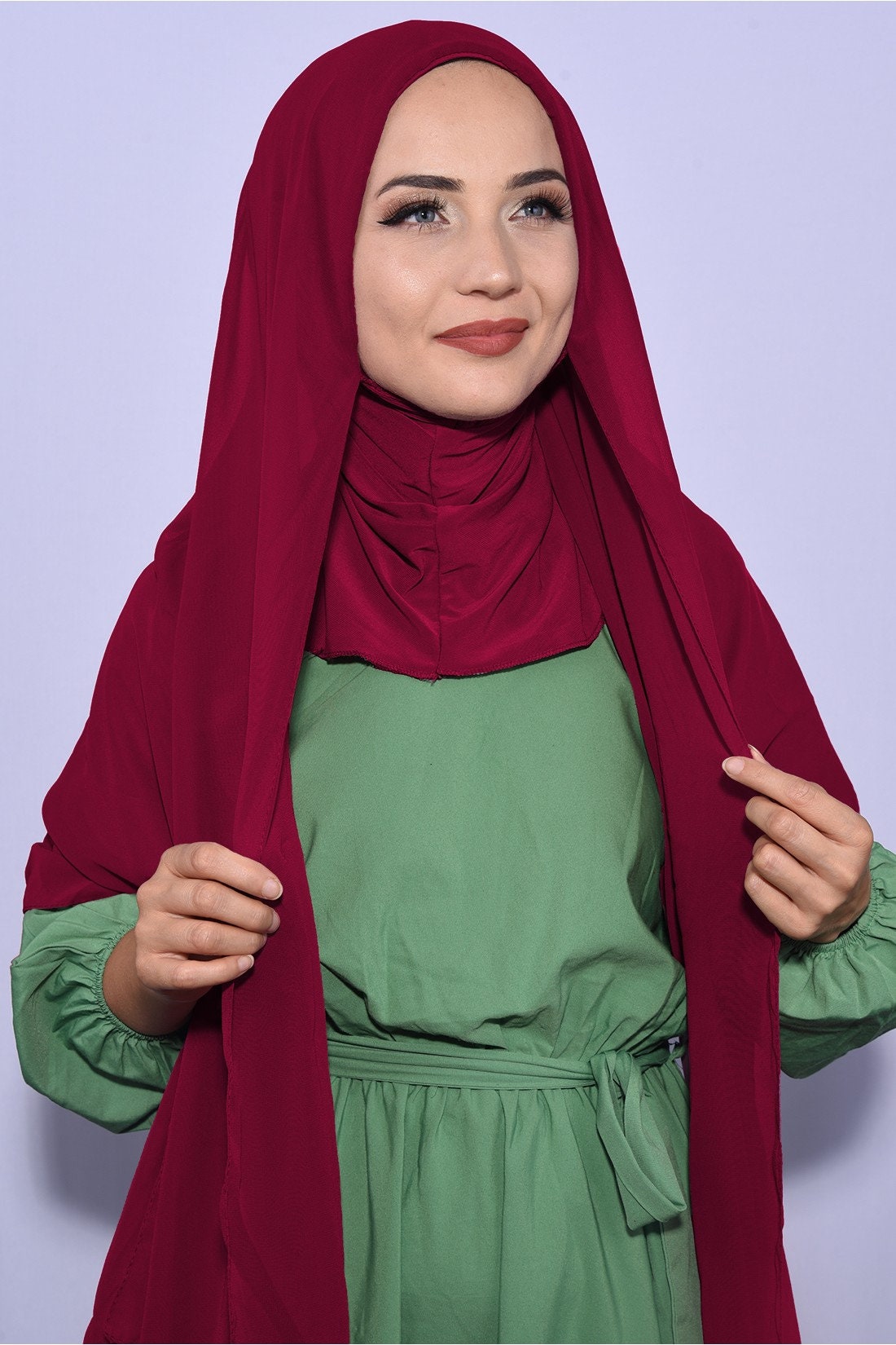 Chiffon Shawl With Neck Bonnet Hijab Islamic Clothing Turkish Dresses ...