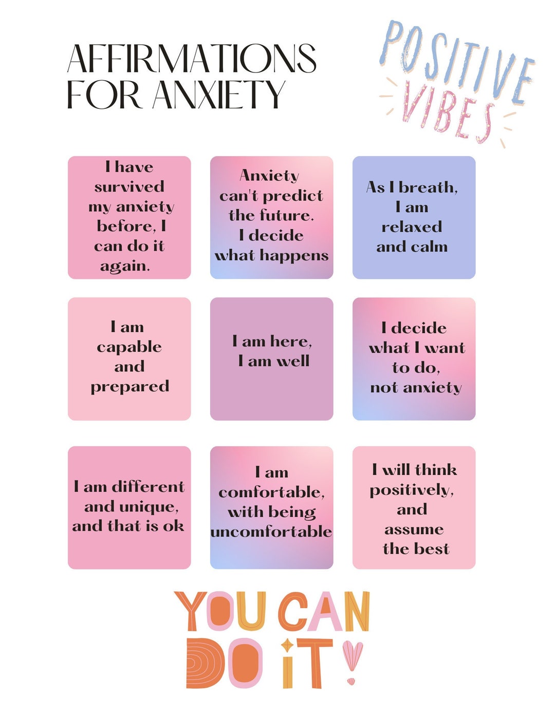 Affirmations for Anxiety - Etsy