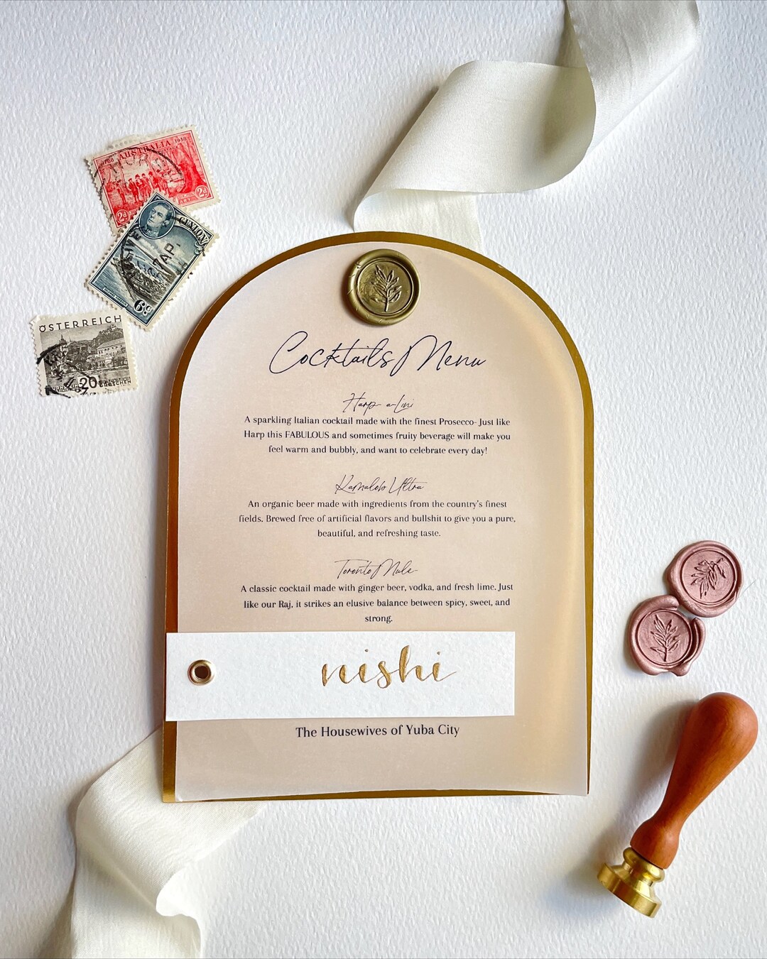 Wedding Menu Cards With Gold Paper Menu Card With Place Card ...