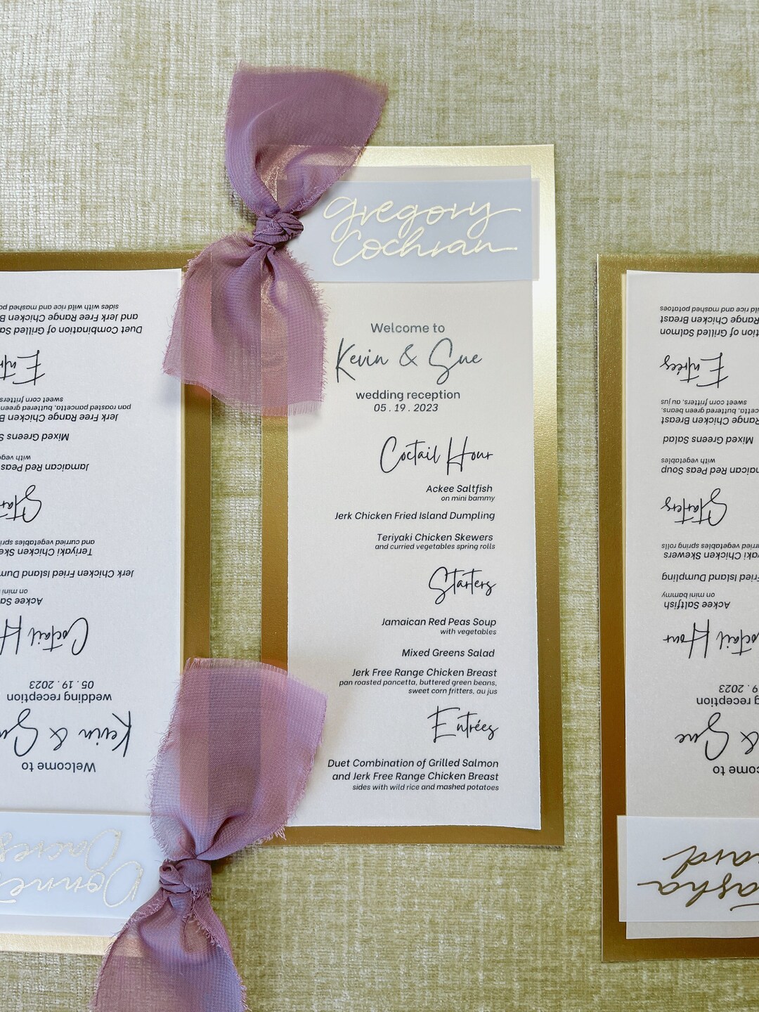 Wedding Menu Cards With Gold Paper Menu Card With Place Card ...