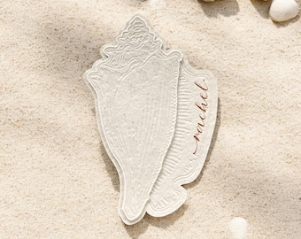 Hand-lettered Place Cards With Pressed Sea Shell Detailing and Pearl ...
