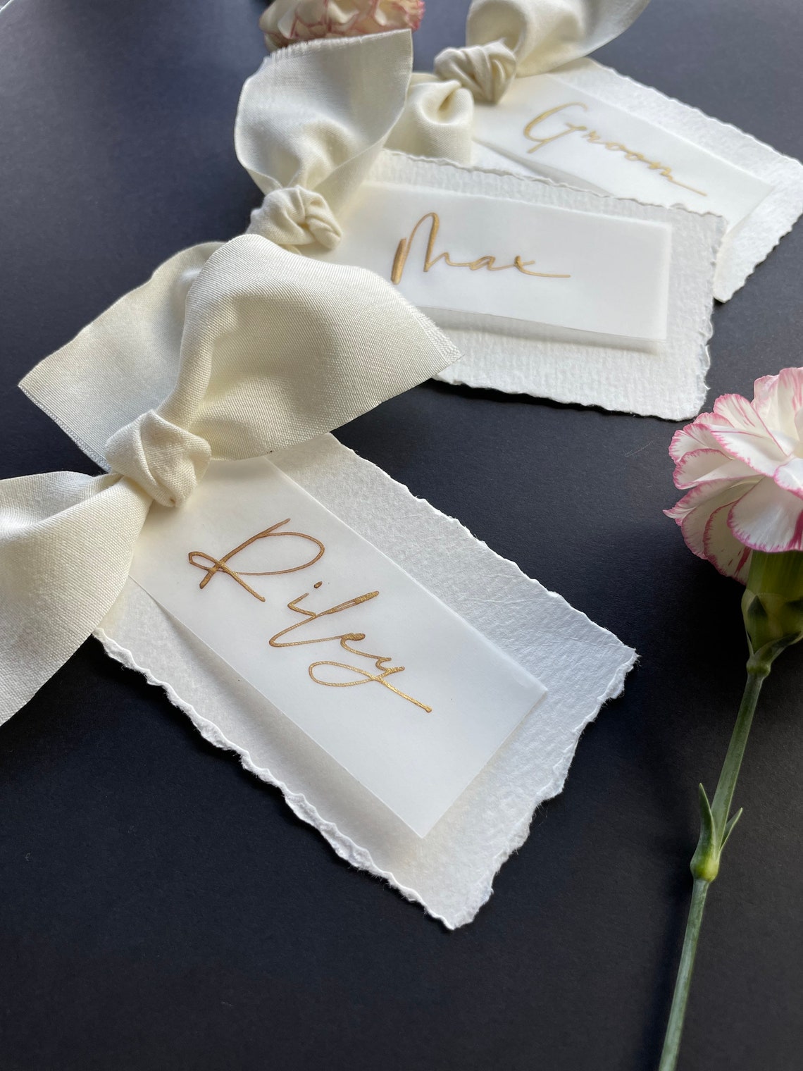 Hand Lettered Place Cards With Ribbon Handwritten - Etsy