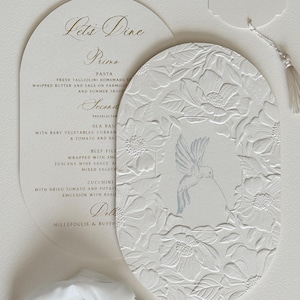 Elegant Embossed Floral Wedding Menu | Double-sided Handmade Paper Menu ...