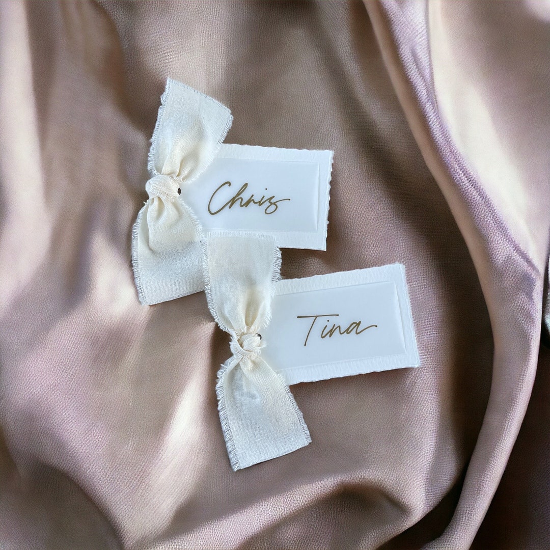 Hand Lettered Place Cards With Ribbon - Handwritten Calligraphy Place ...