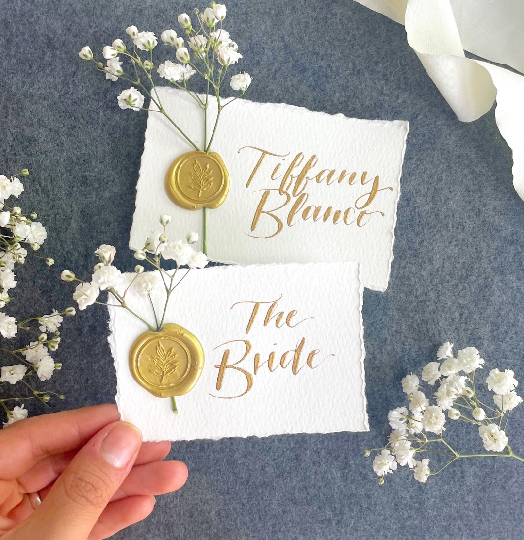 Hand Lettered Place Cards With Wax Seal & Flowers - Handwritten ...