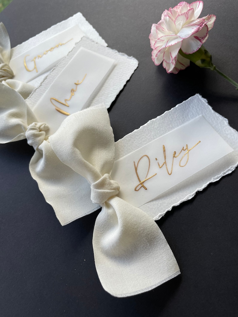 Hand Lettered Place Cards With Ribbon Handwritten - Etsy