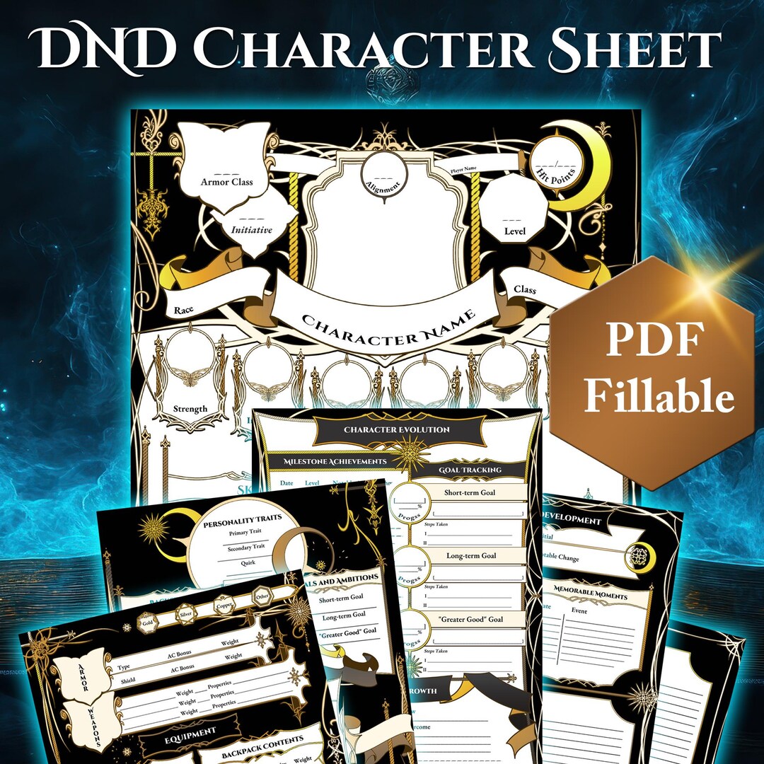 Printable Character Sheets With Beautiful Celestial Design for DND ...