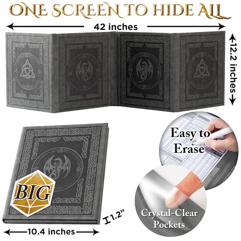 DND DM Screen With 4 Wider Panels - Embossed Faux Leather Celtic Knot ...