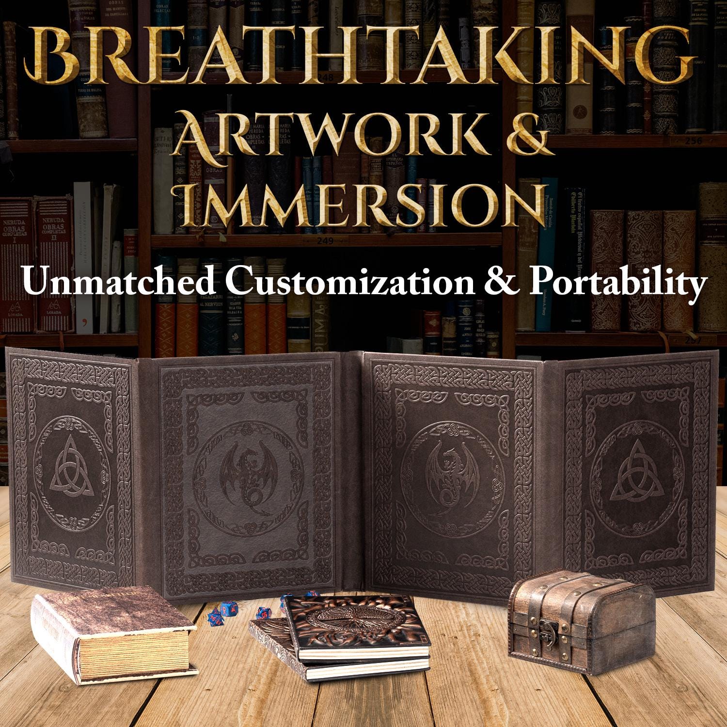 DND DM Screen With 4 Wider Panels - Embossed Faux Leather Celtic Knot ...