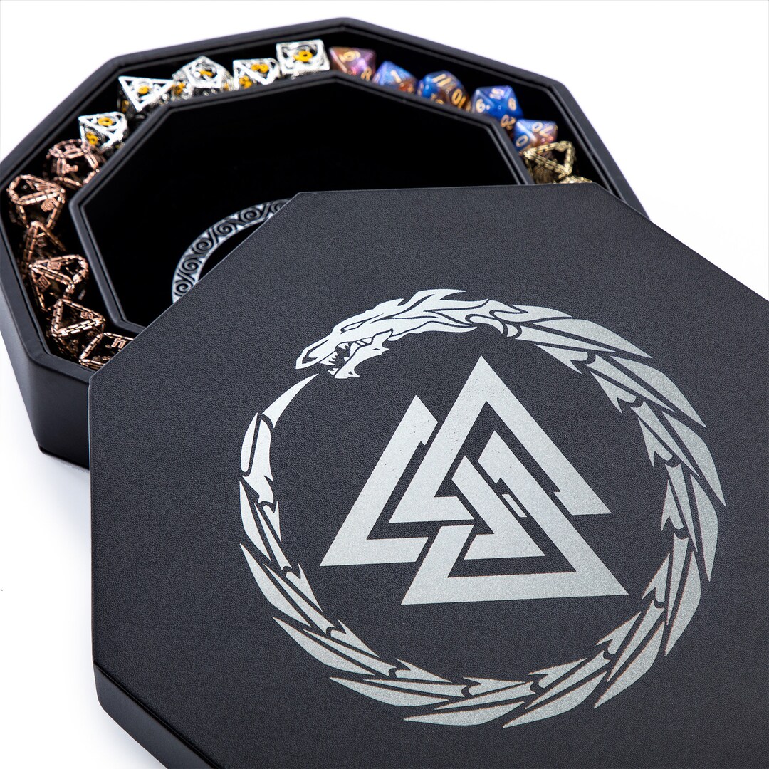 Silver 3 Interlocked Triangles (valknut) and Dragon Design Dice Tray ...