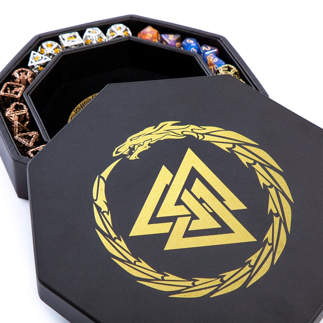 Gold 3 Interlocked Triangles (valknut) and Dragon Design Dice Tray for ...