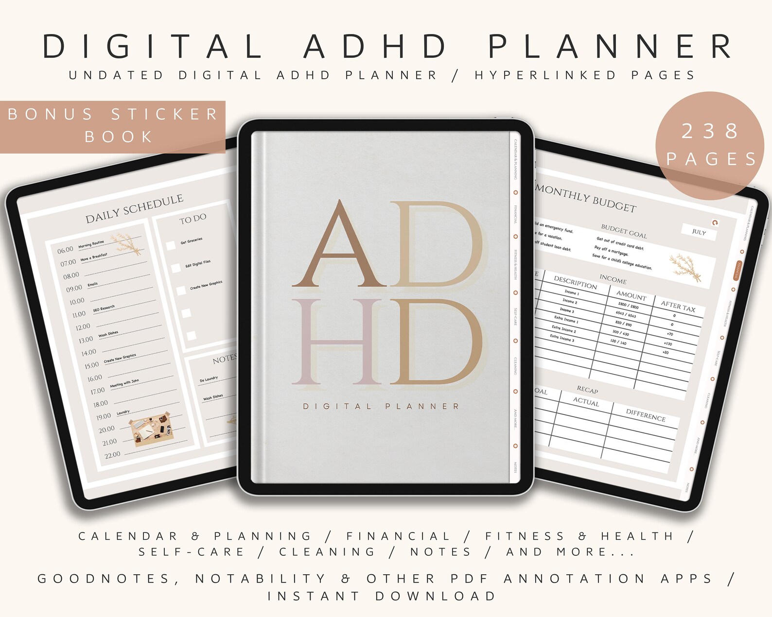 ADHD Digital Planner, ADHD Planner Adult, ADHD Journal, Adhd Planner ...