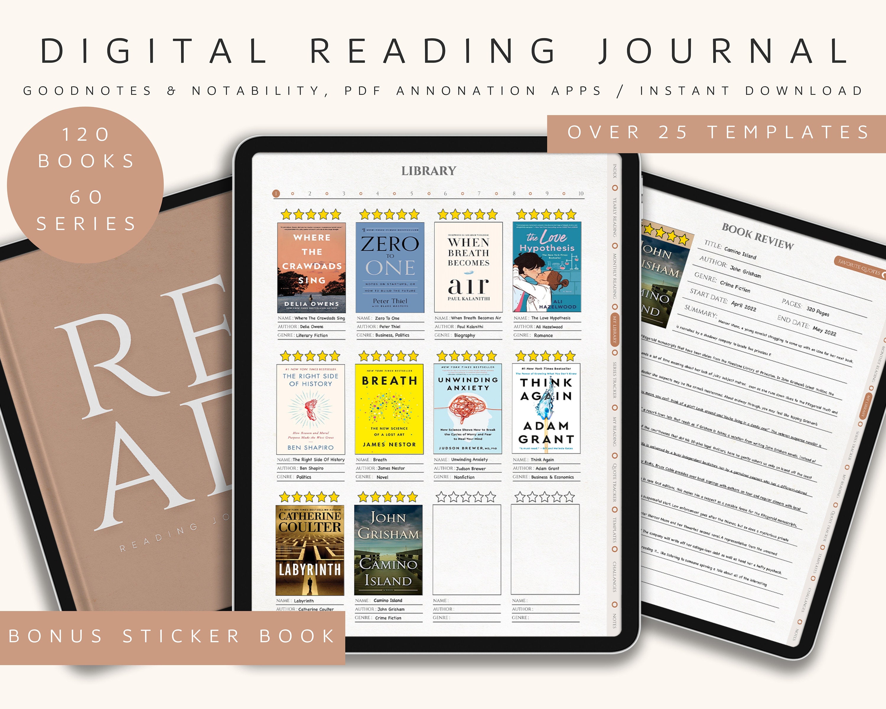 Digital Reading Journal, Reading Tracker, Reading Journal, Book Review ...