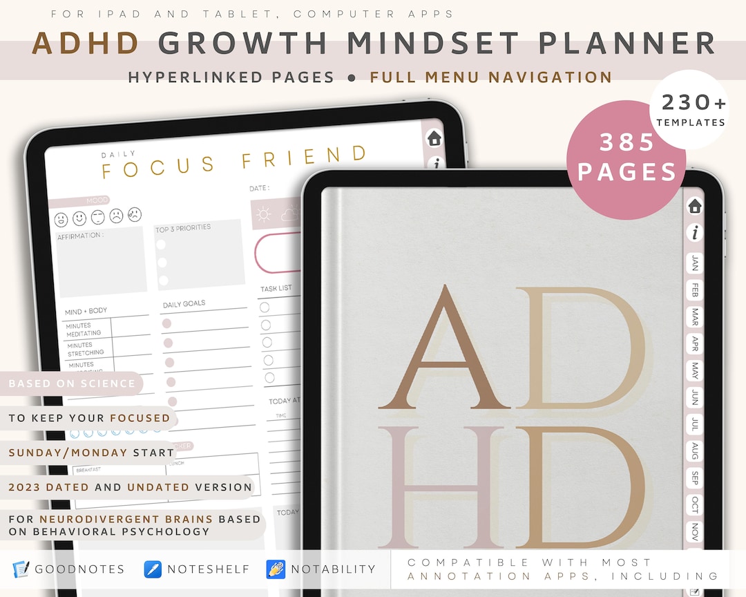 ADHD Growth Mindset Planner, Adhd Digital Planner, Good Notes Planner ...