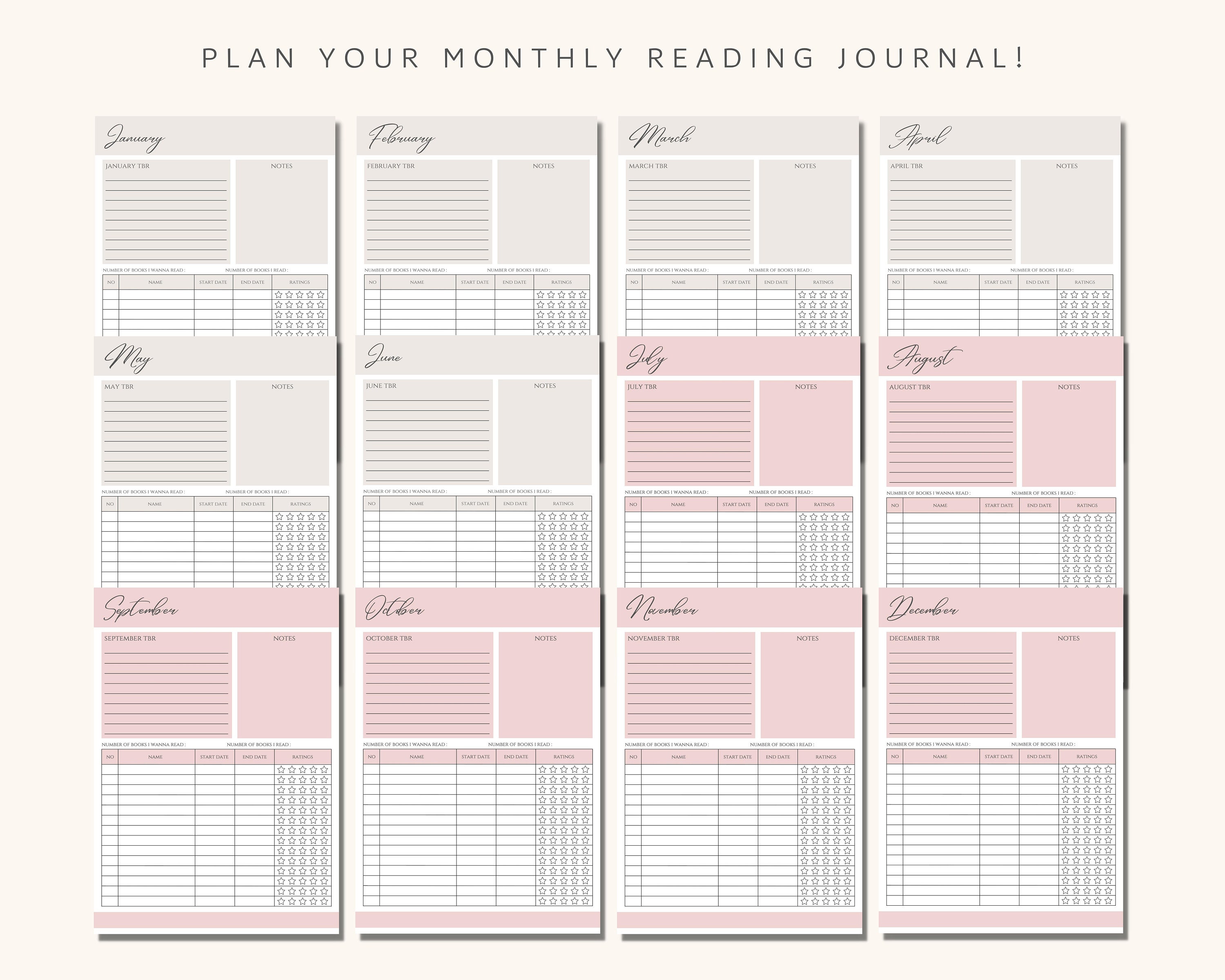 Reading Journal Printable Reading Planner Reading Log Book - Etsy