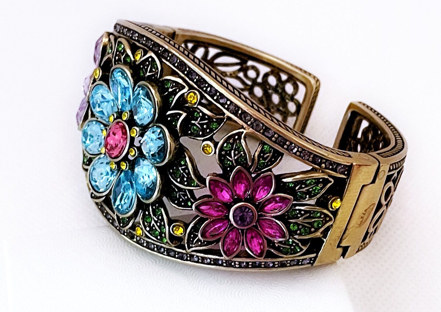 Heidi Daus Aqua Teal Glorious Garden Crystal Floral Cuff - Etsy