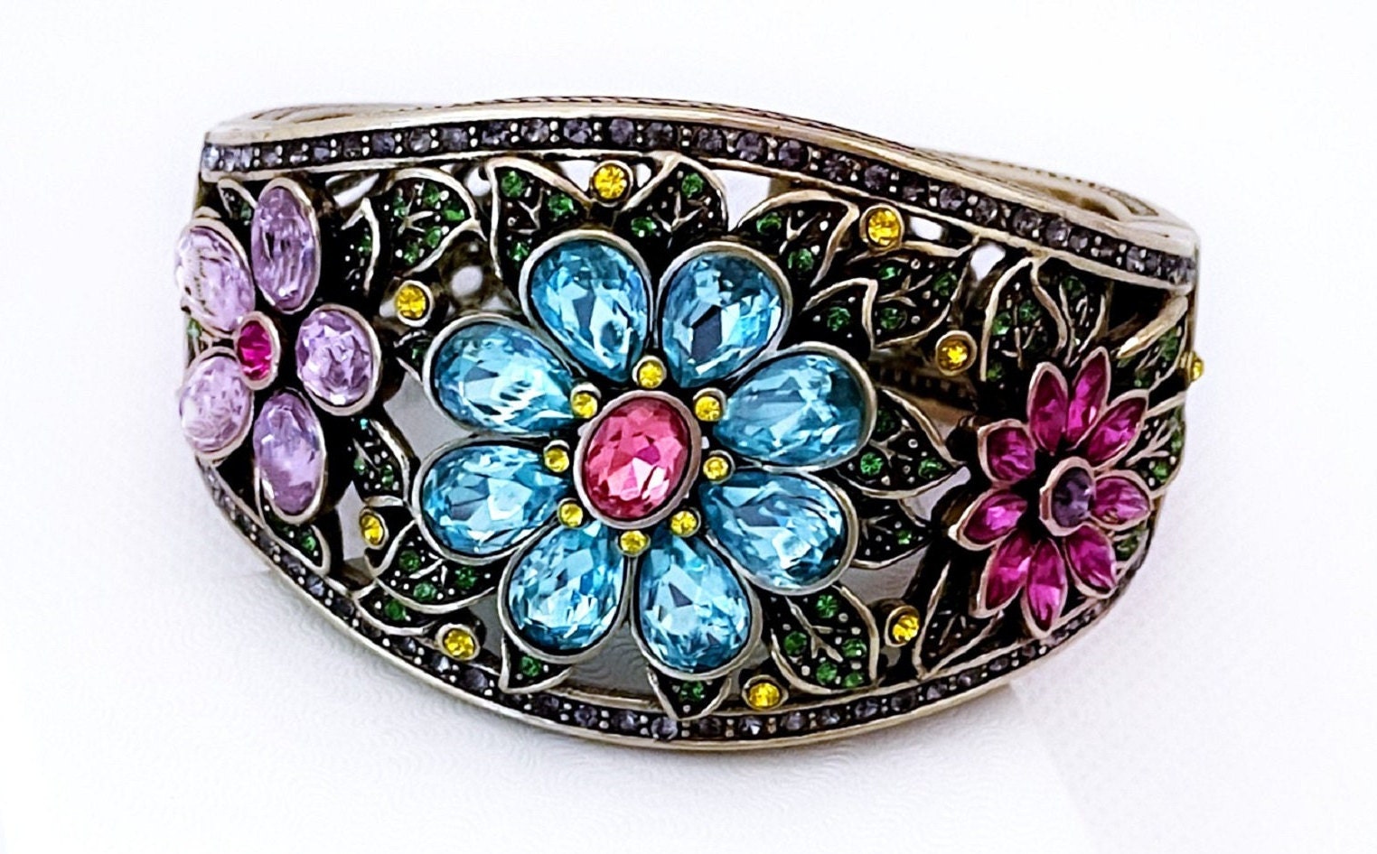 Heidi Daus Aqua Teal Glorious Garden Crystal Floral Cuff - Etsy