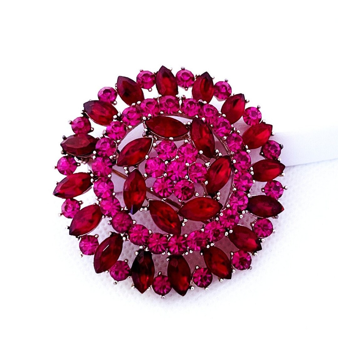 Vintage Ruby Red Pink Weiss Rhinestones Brooch, Weiss Brooch - Etsy