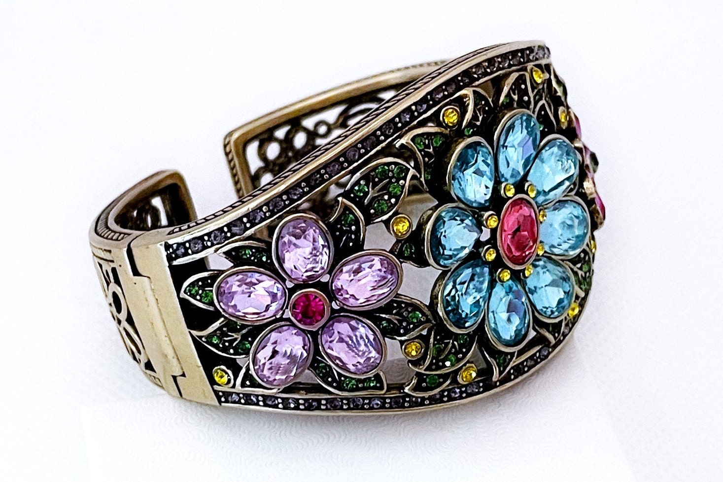 Heidi Daus Aqua Teal Glorious Garden Crystal Floral Cuff - Etsy