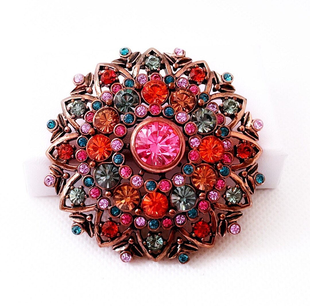Vintage Joan Rivers Pink Green Rhinestone Brooch - Etsy