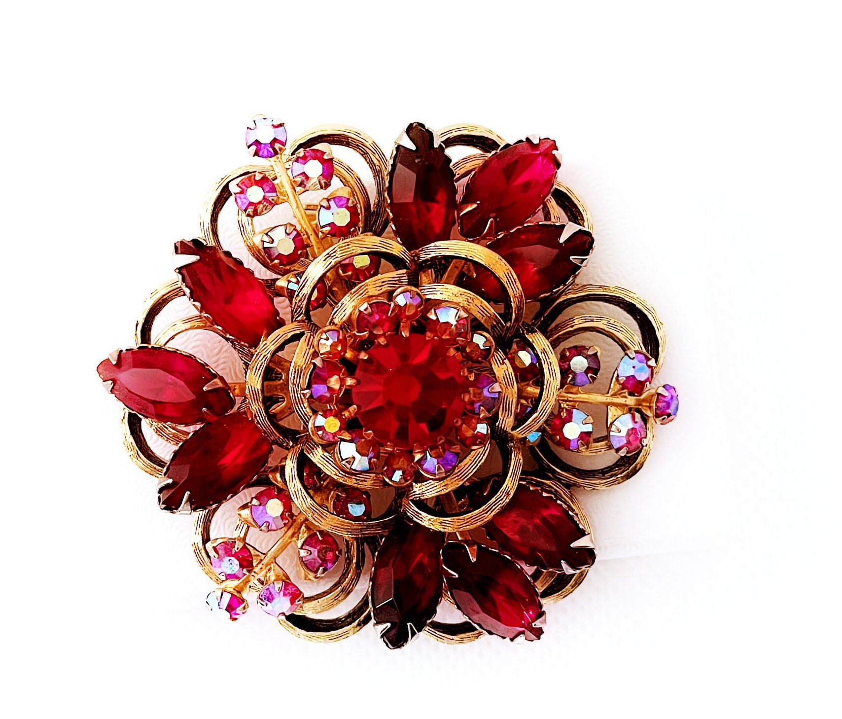 Vintage Selini Red Rhinestone Brooch, Vintage Brooch - Etsy