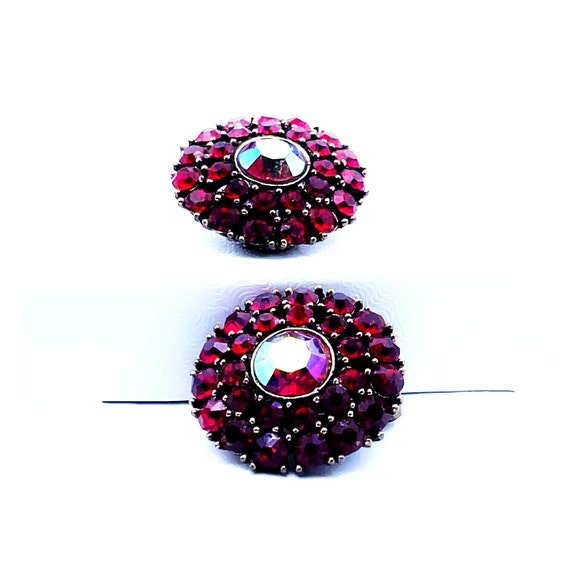 Vintage Weiss Ruby Red AB Rhinestone Clip-on Earrings… - Gem