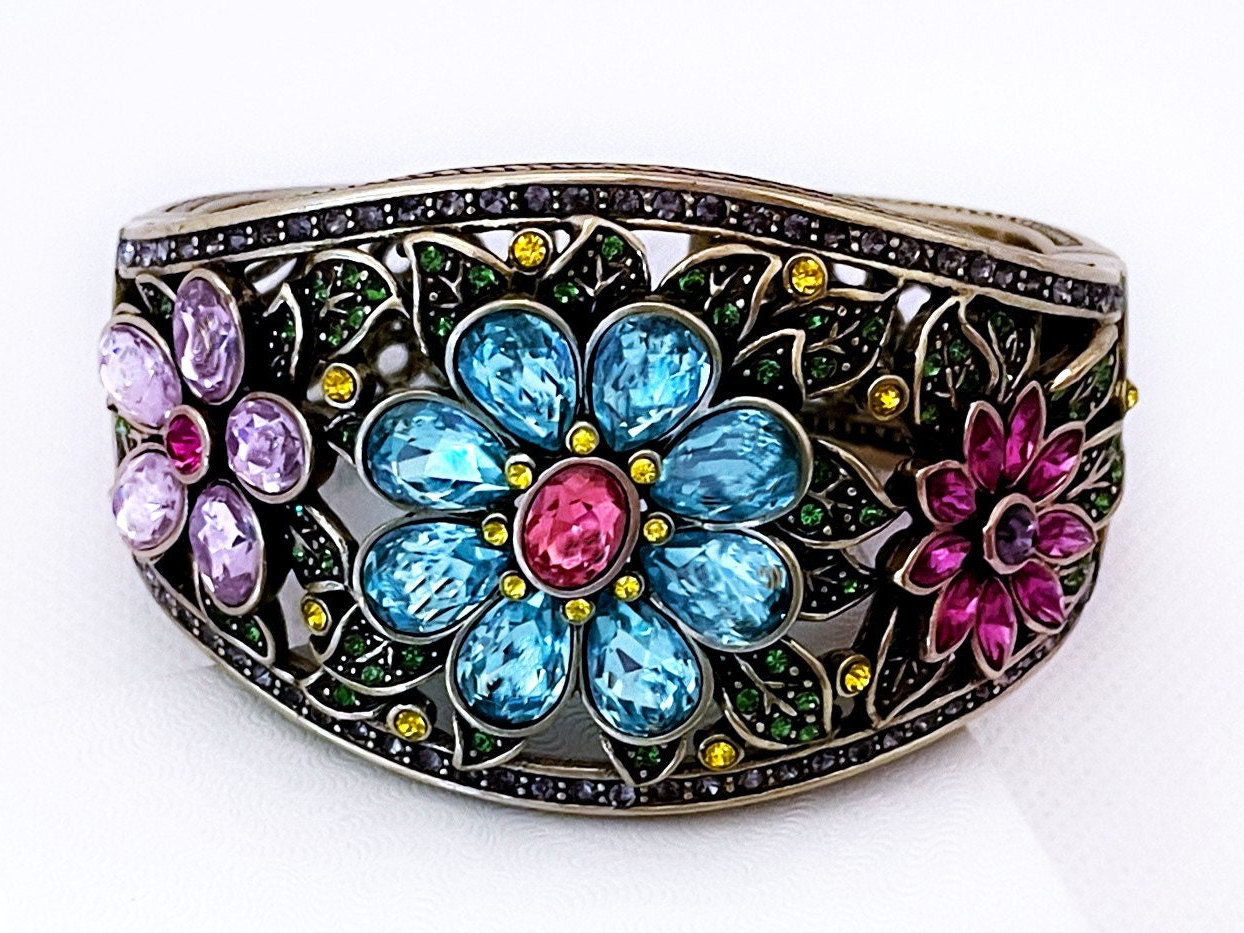 Heidi Daus Aqua Teal Glorious Garden Crystal Floral Cuff Bracelet - Etsy